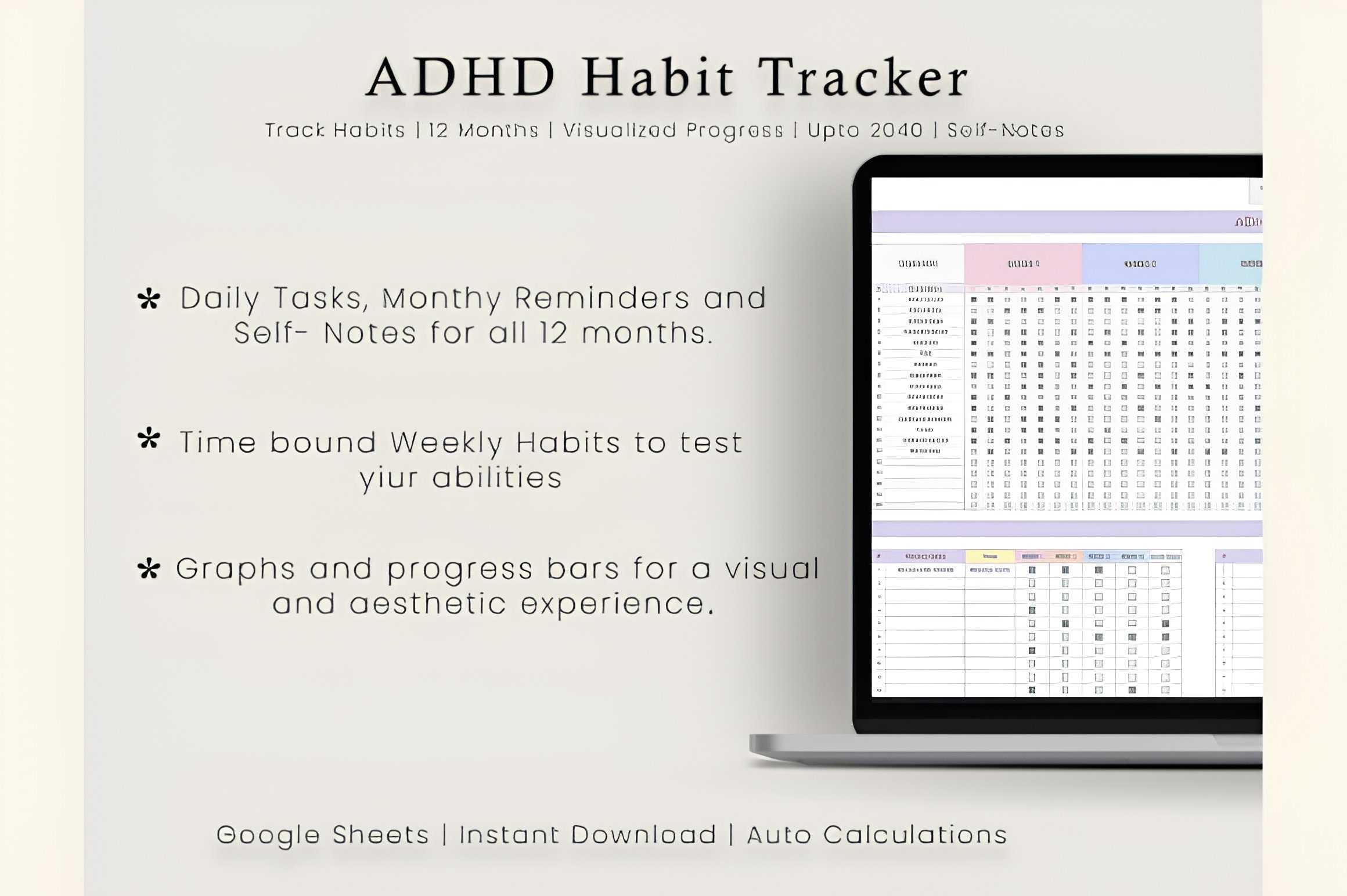 Habit Tracker Spreadsheet Template for Google Sheets, 2024 Habit ...