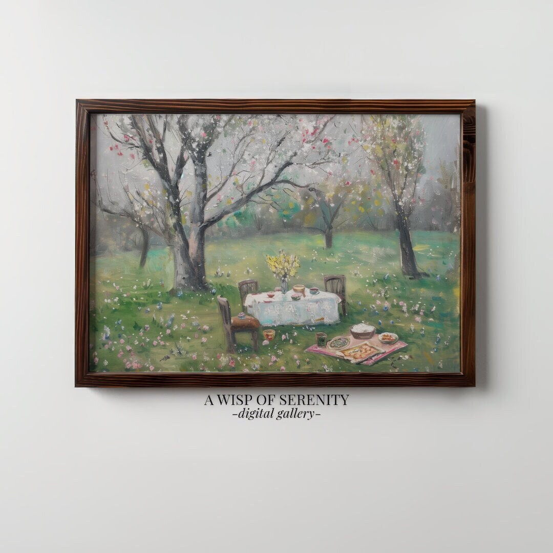 Vintage Spring Garden Picnic PRINTABLE Wall Art L Muted Colors Living ...