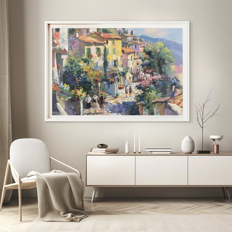Italian Coastal Village Summer PRINTABLE Painting L Horizontal Vibrant ...