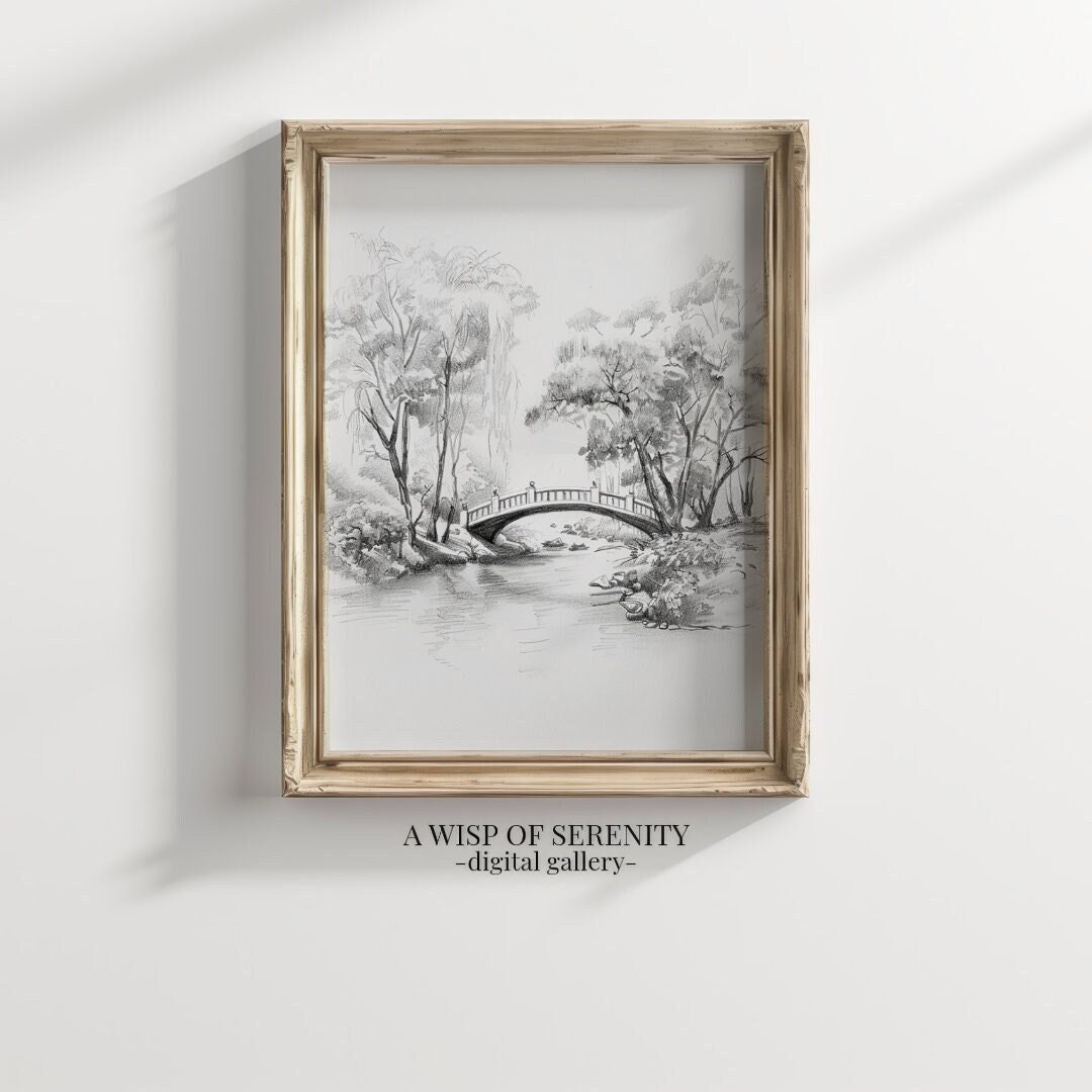 Minimalist Bridge Drawing PRINTABLE Art L Vertical Subtle Neutral Wall ...