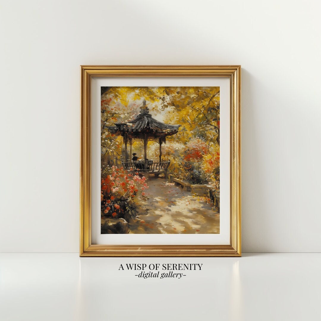 Summer Asian Zen Garden PRINTABLE Wall Art L Studying Woman Vertical ...