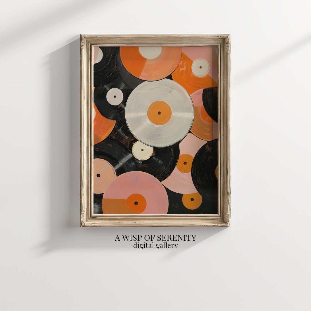 Vintage Vinyl Records Trendy PRINTABLE Painting L Retro Wall Art Print ...