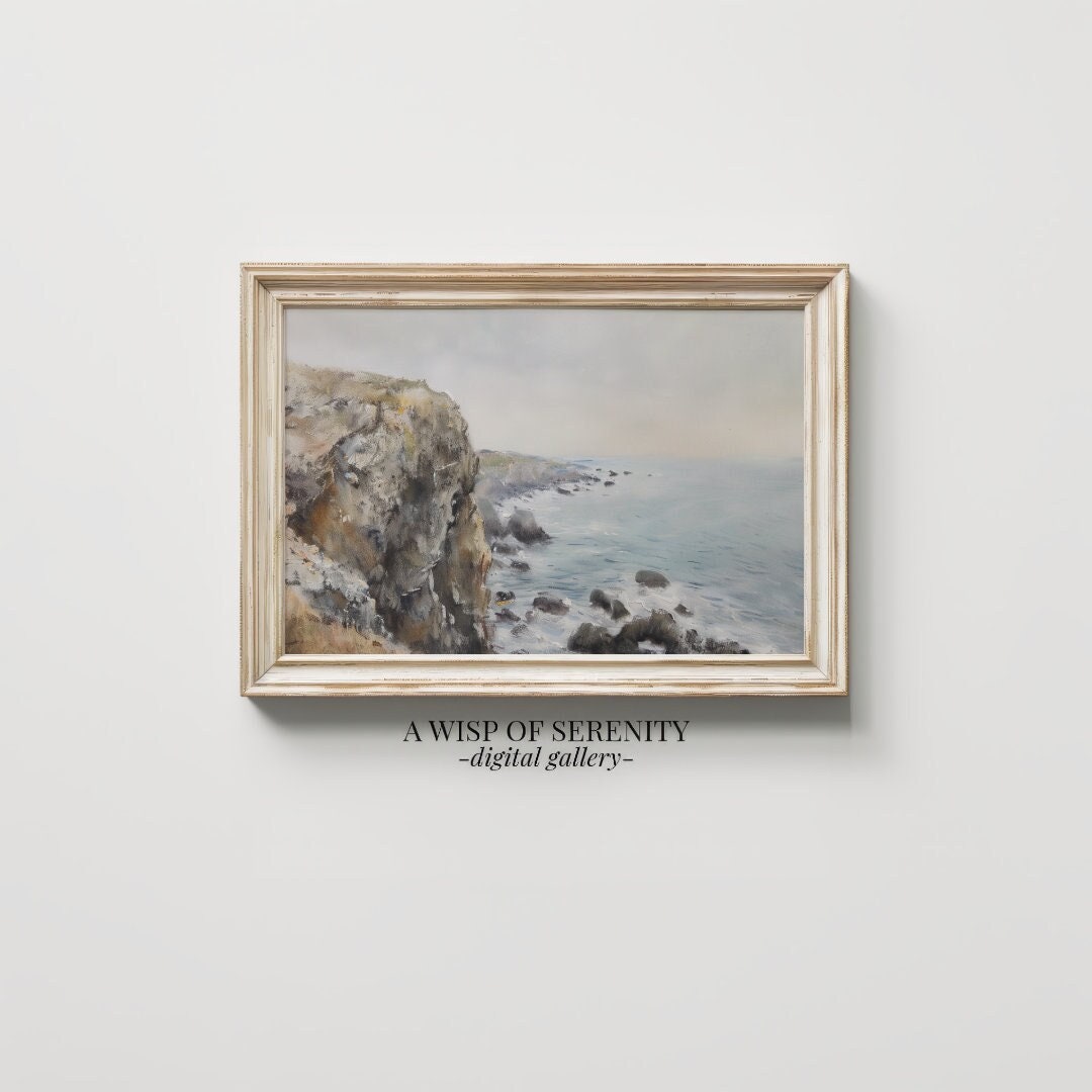 Vintage Coastal Landscape Cliffside PRINTABLE Wall Art L Earthy Large ...