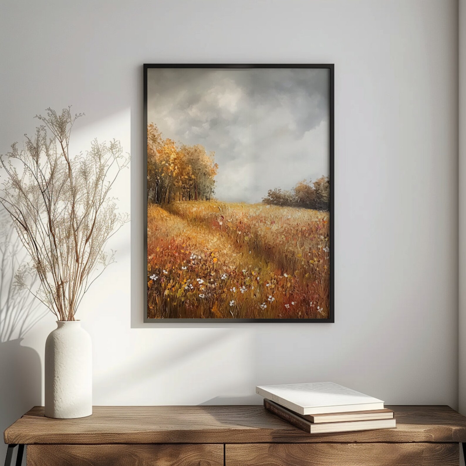 Rustic Fall Flower Field PRINTABLE Painting L Classic Warm Tone Wall ...