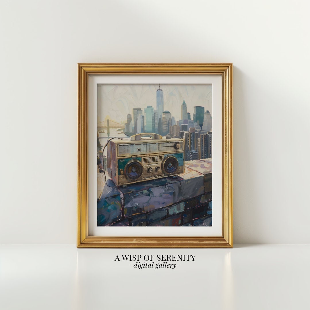 Retro Boombox With the Skyline of New York PRINTABLE Wall Art L Vintage ...