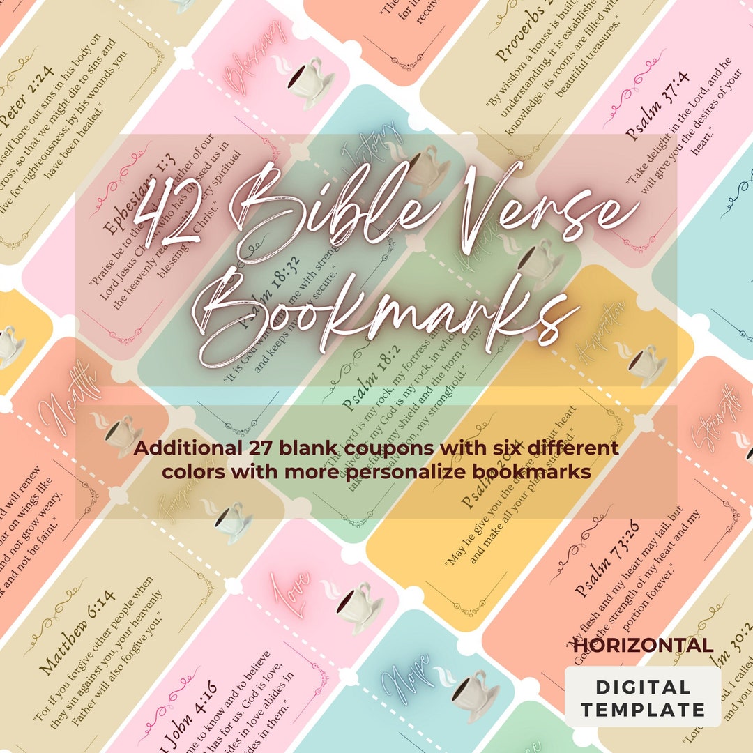 Bible Verse Cards Digital, Horizontal Bookmarks, Bible Verse, Memory ...