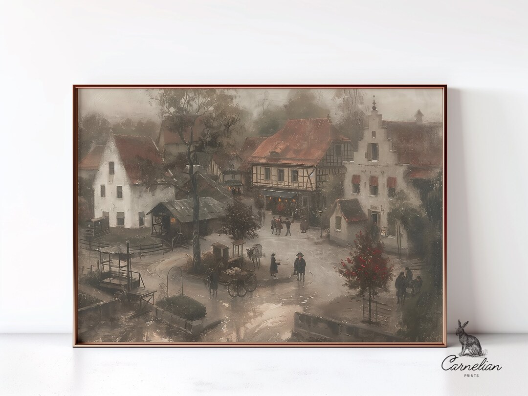 Vintage Rustic City Printable, Landscape Painting, Muted Tonal Print ...