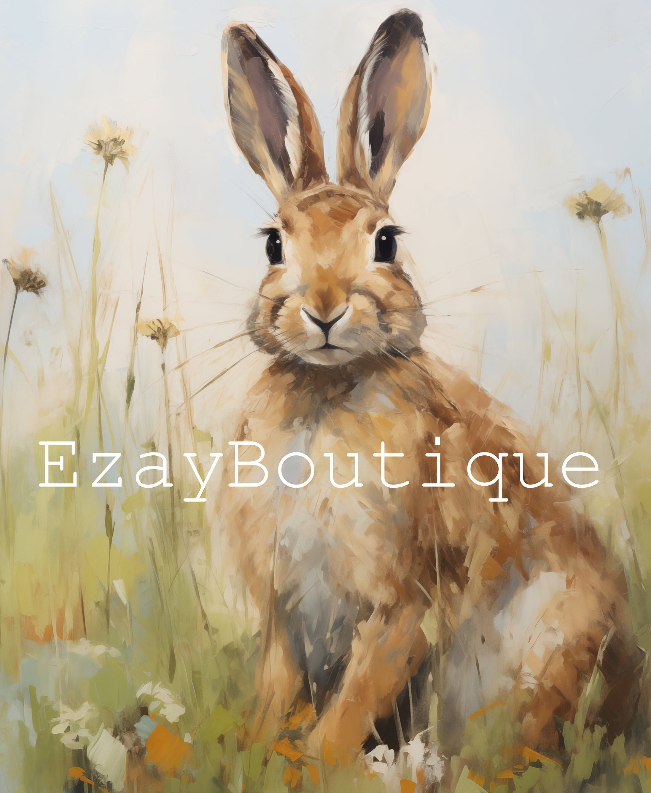 Printable Painting, Rabbit Poster, Easter Wall Art - Etsy