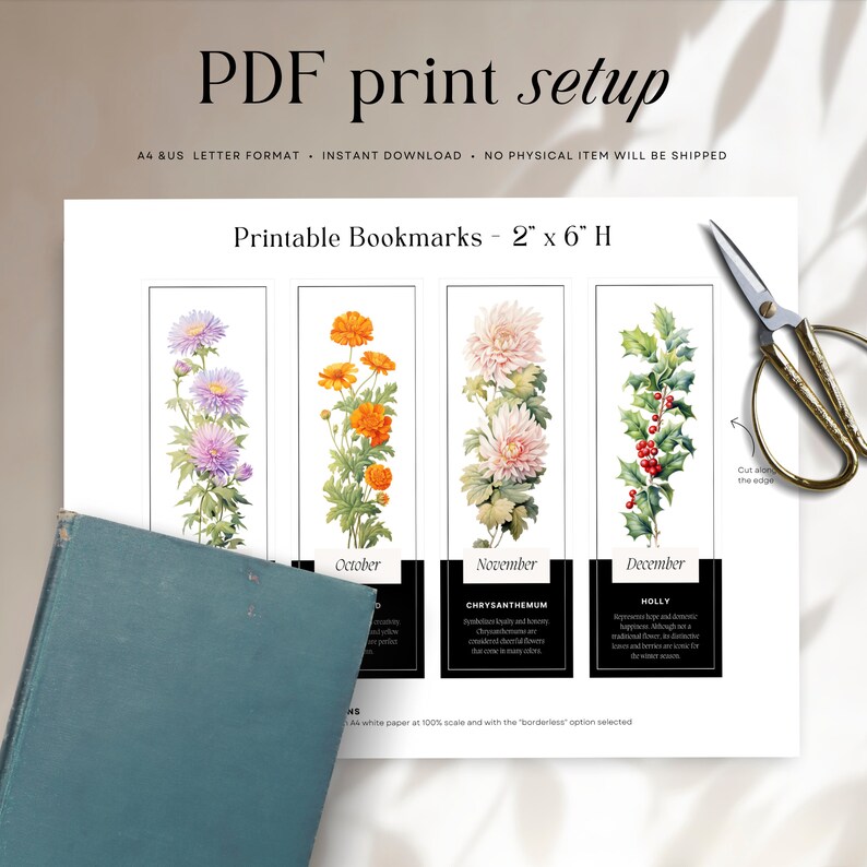 Birth Month Flower Printable Bookmarks, Monthly Birth Graphics PNG ...