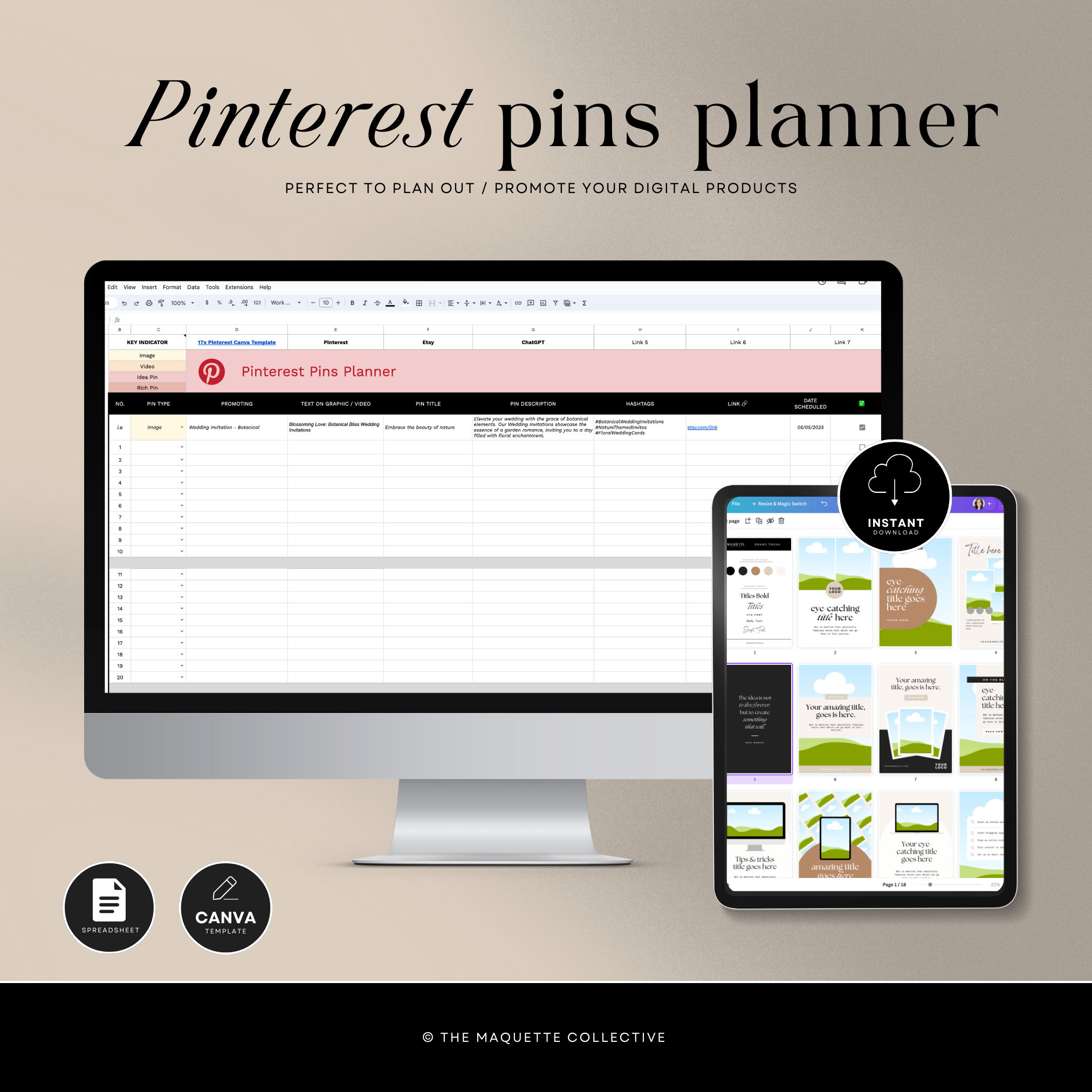 Pinterest Pin Planner, Pinterest™ Google Spreadsheet Planner, Pinterest ...
