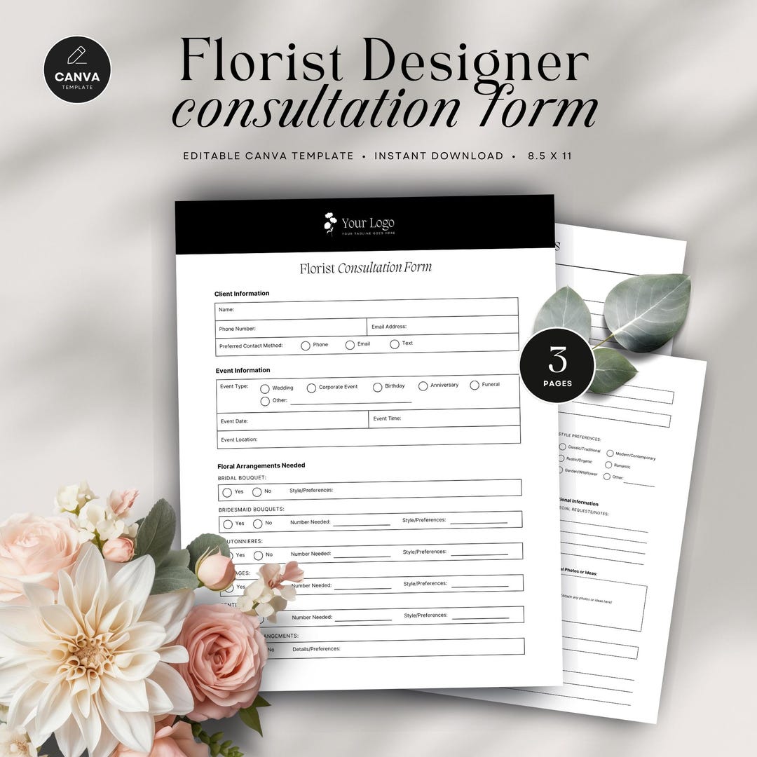 Florist Consultation Form, Editable Canva Client Consultation Form ...