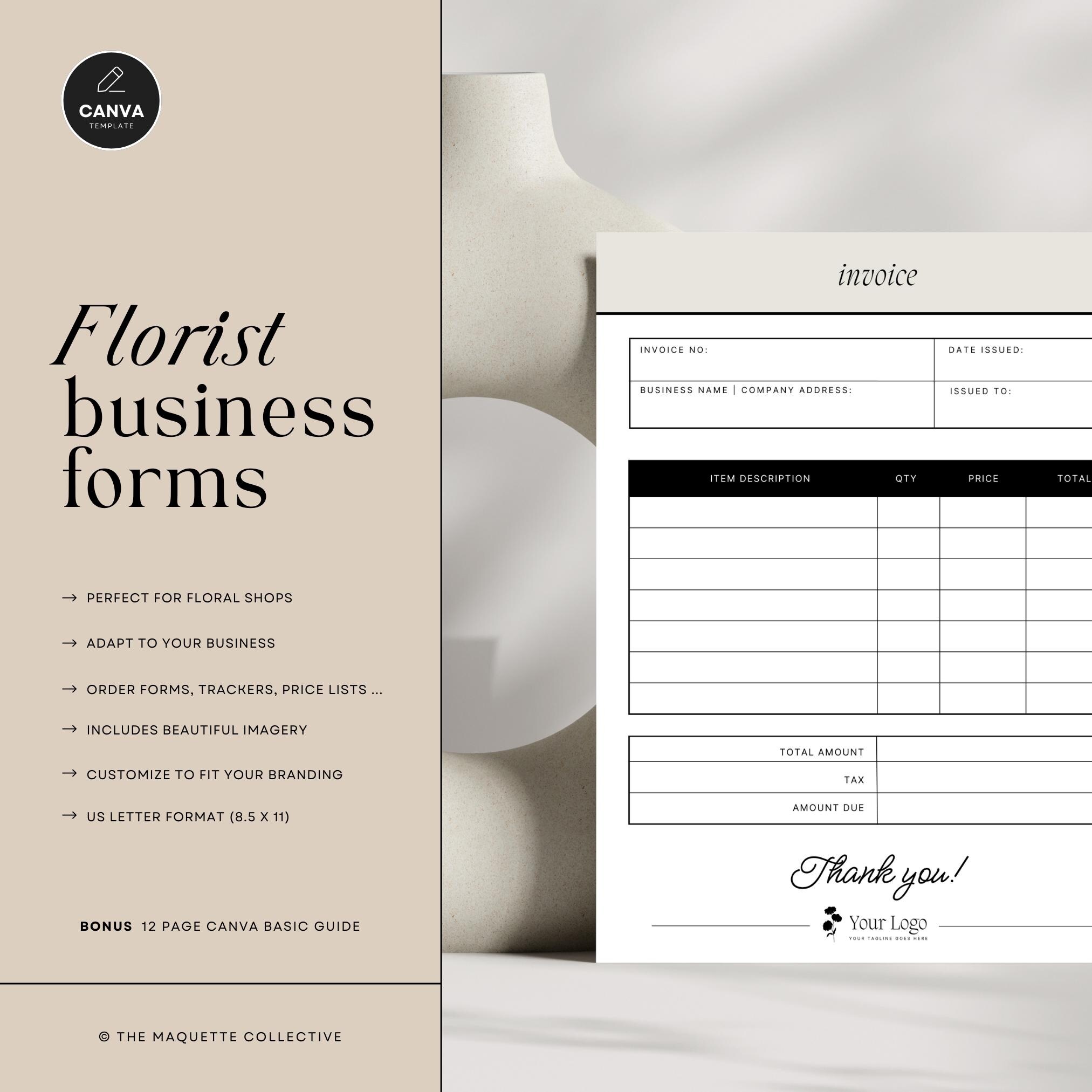 Florist Forms, Professional Floral Services Invoice Template, Floral ...
