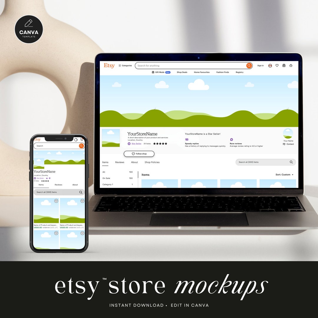 Etsy Store Canva Template, Etsy™ Shop Mockup, Editable Etsy Canva Shop ...