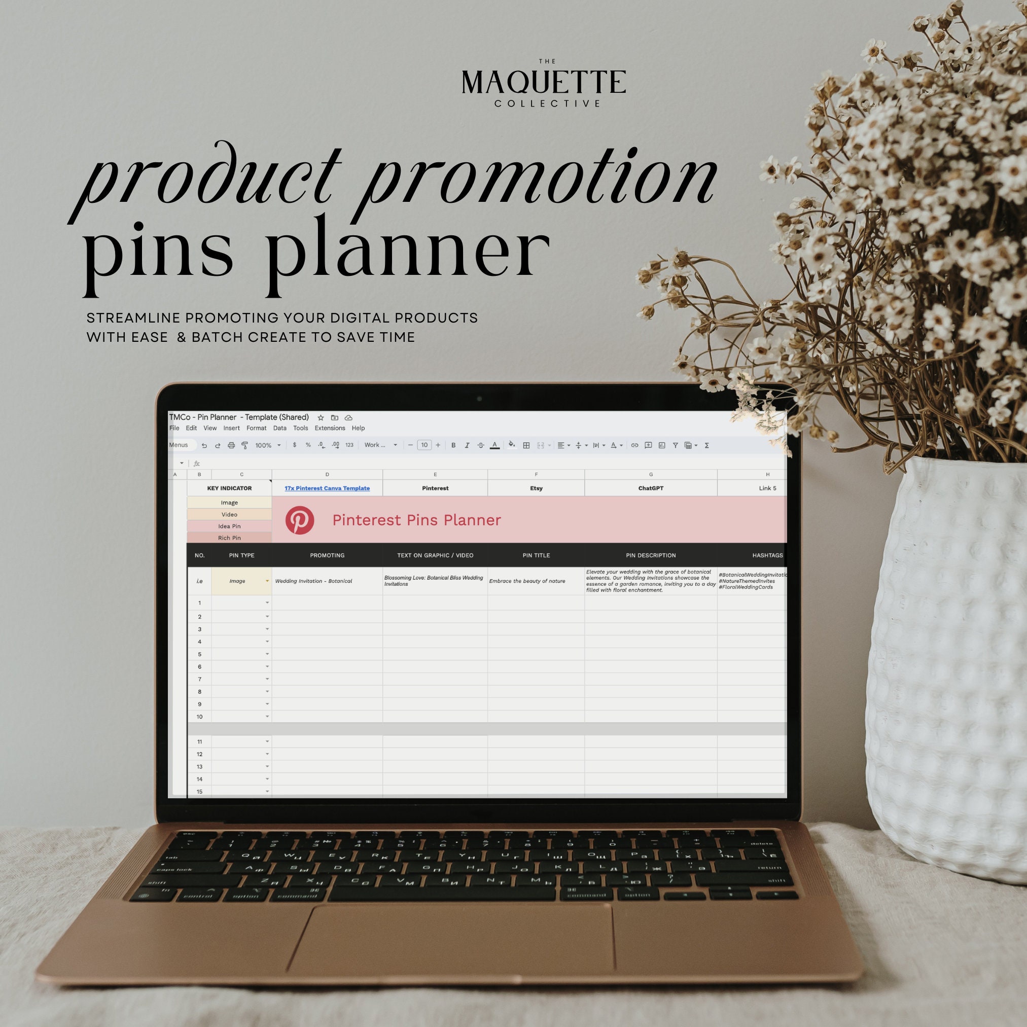 Pinterest Pin Planner, Pinterest™ Google Spreadsheet Planner, Pinterest ...