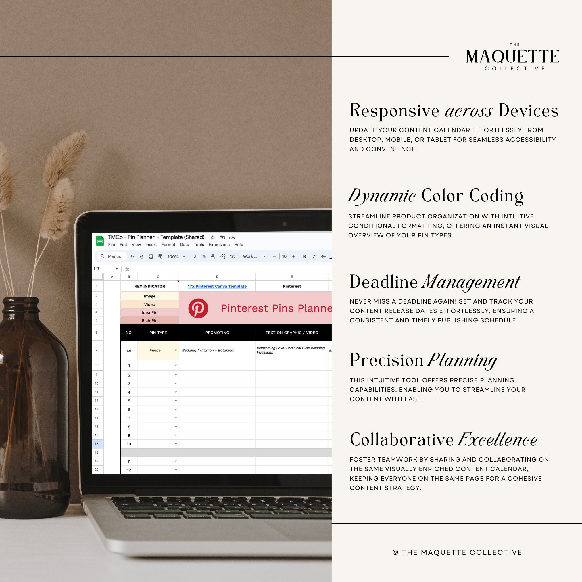Pinterest Pin Planner, Pinterest™ Google Spreadsheet Planner, Pinterest ...