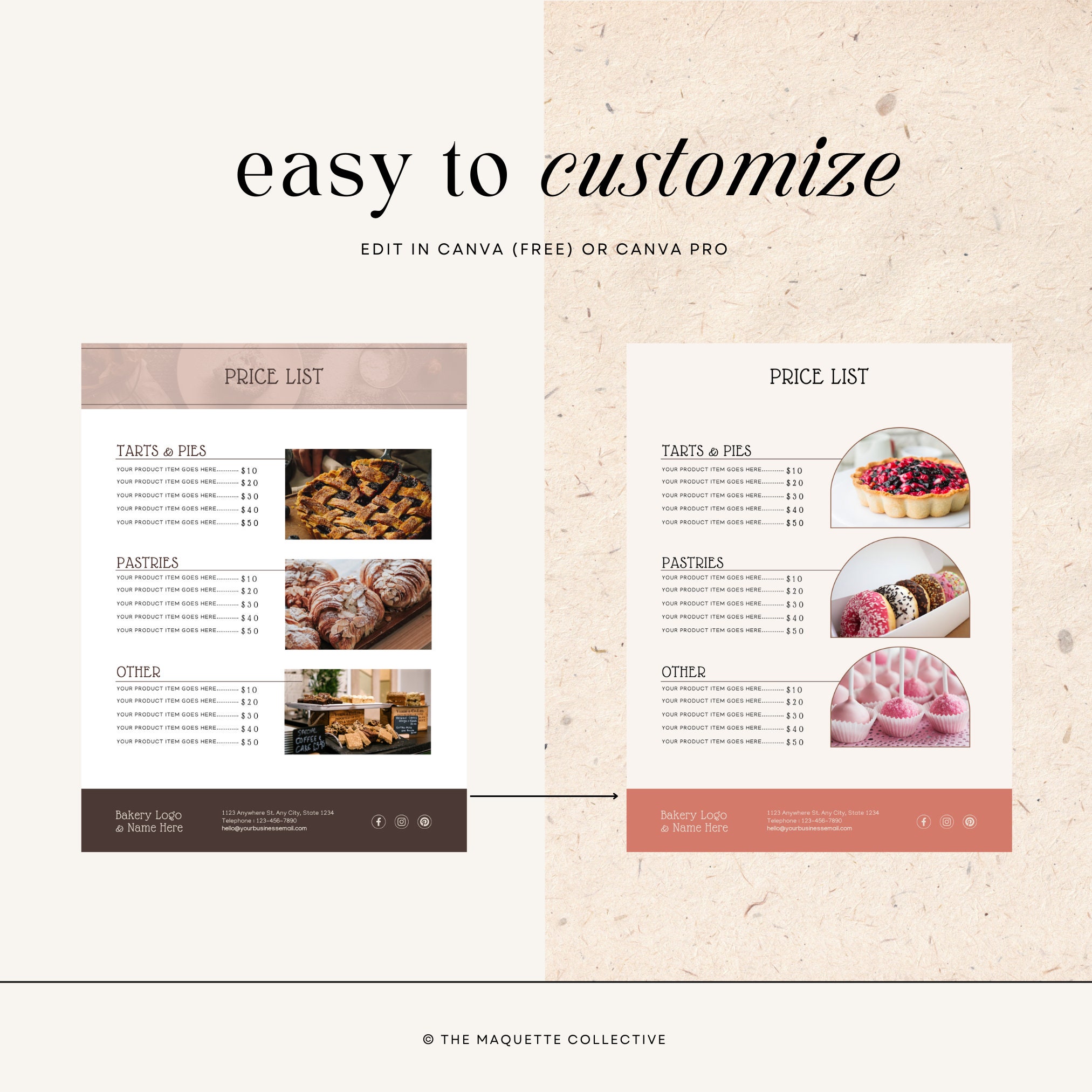 Bakery Price List, Invoice Template for Small Bakeries, Editable Canva ...