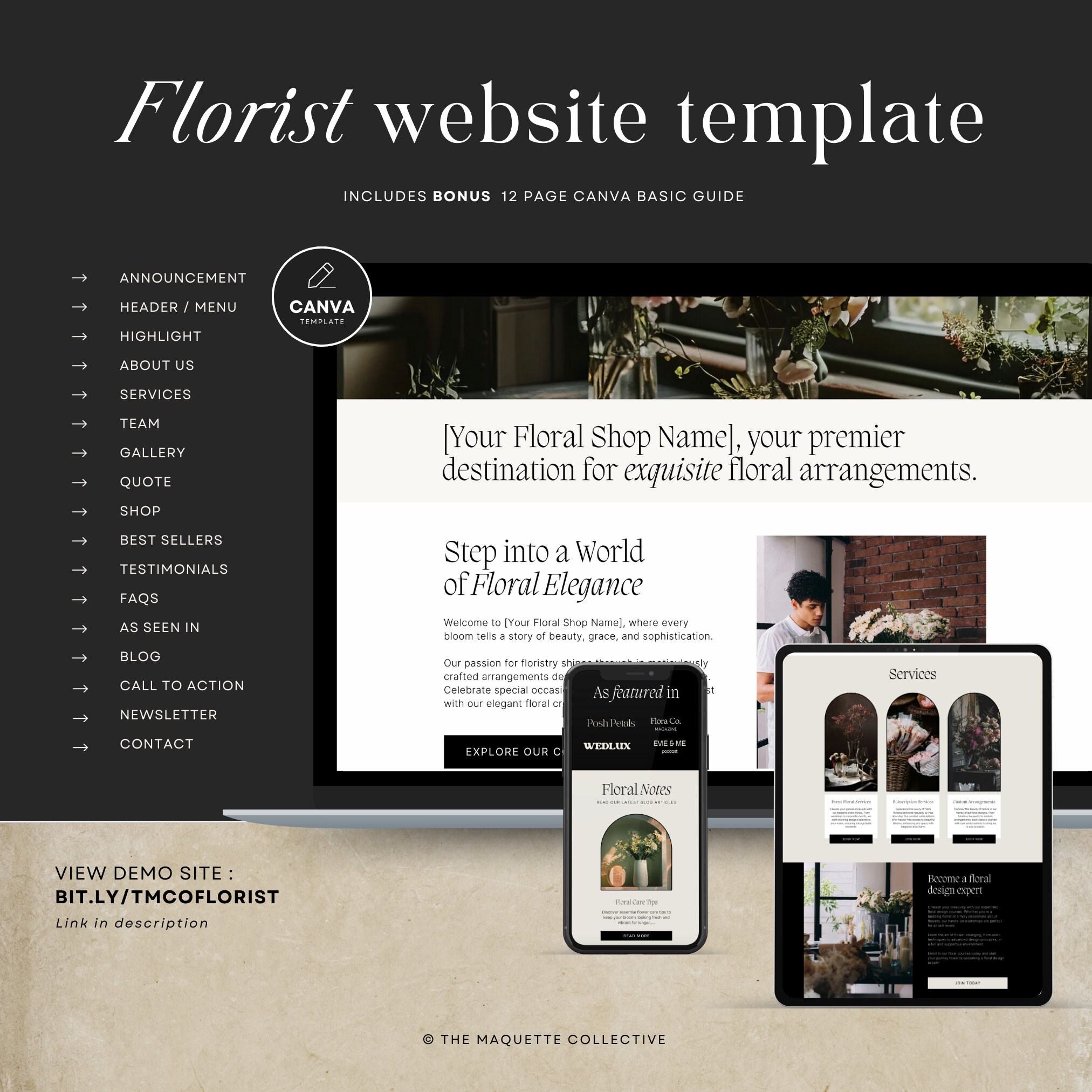 Florist Website Template, Modern Canva Website Template, Floral Shop ...