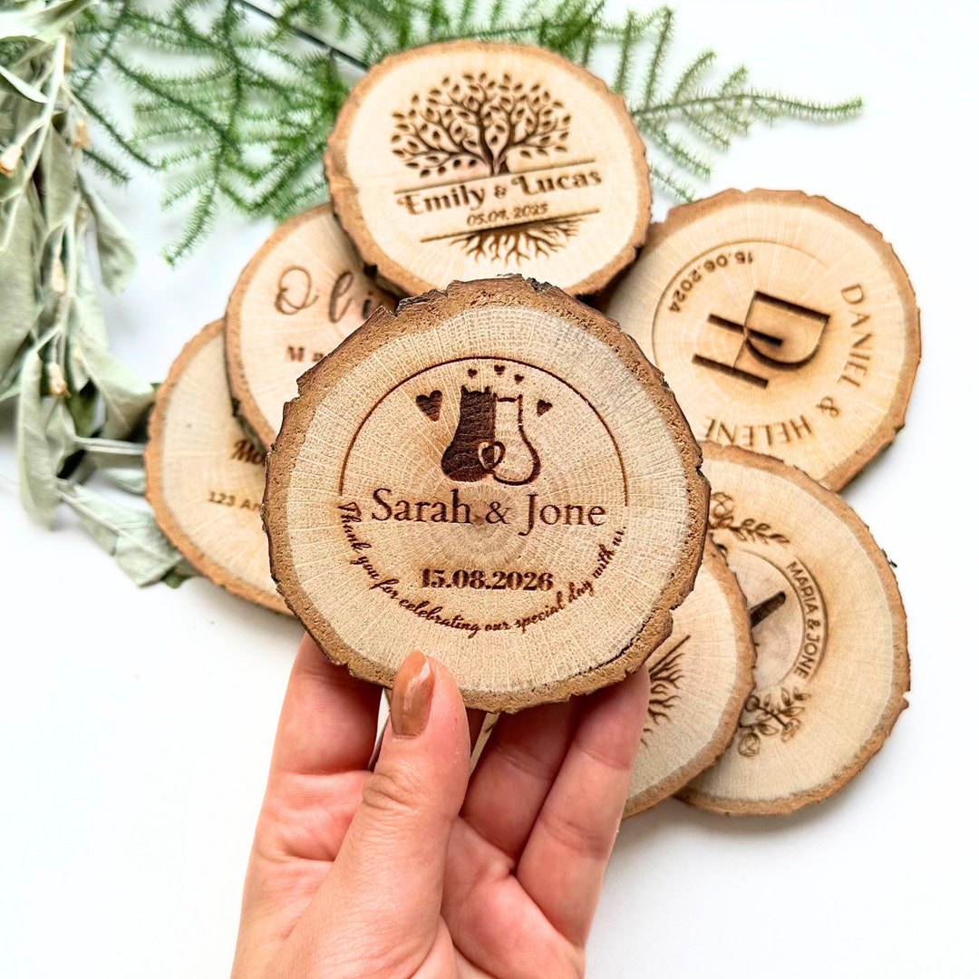 Personalized Wedding Coaster Set, Rustic Wooden Coaster Favors, Custom ...