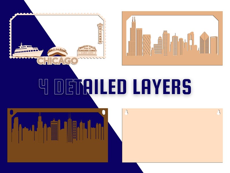 3D Layered Chicago Skyline Vector File Download - SVG, PDF, CDR, and ...