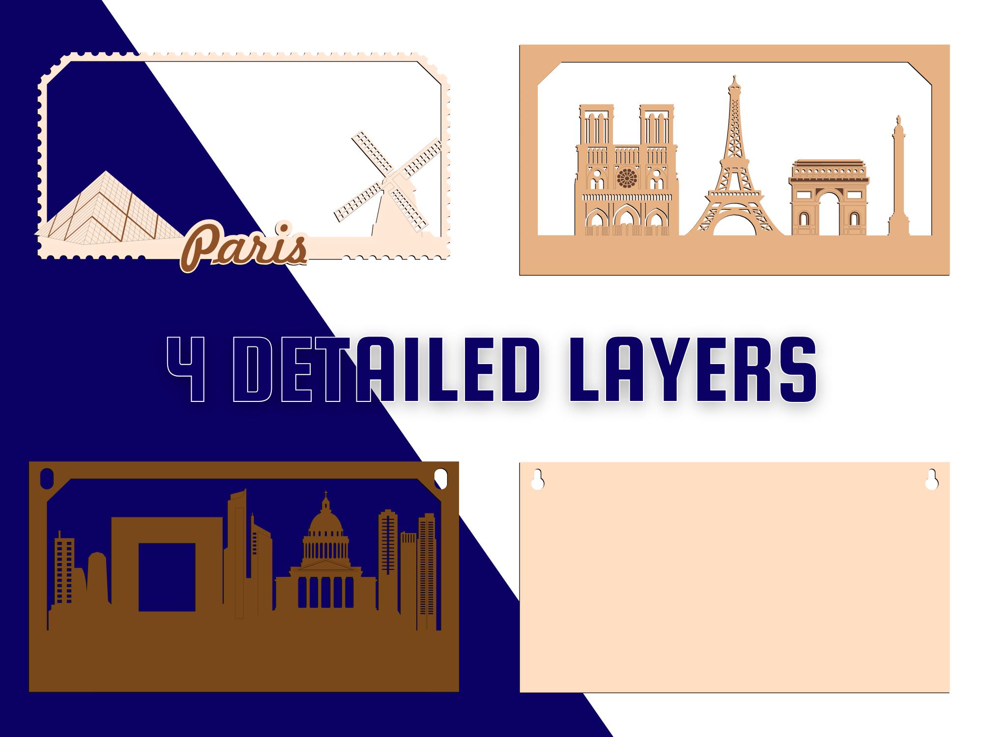 3D Layered Paris Skyline Vector File Download - SVG, PDF, CDR, and More ...