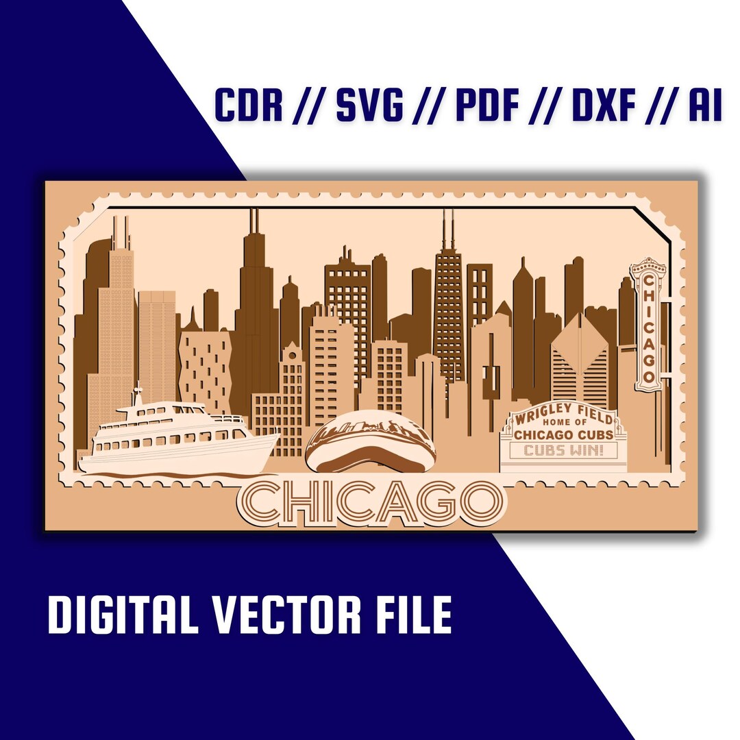 3D Layered Chicago Skyline Vector File Download - SVG, PDF, CDR, and ...