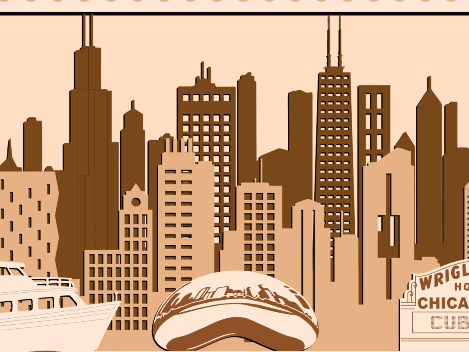 3D Layered Chicago Skyline Vector File Download - SVG, PDF, CDR, and ...