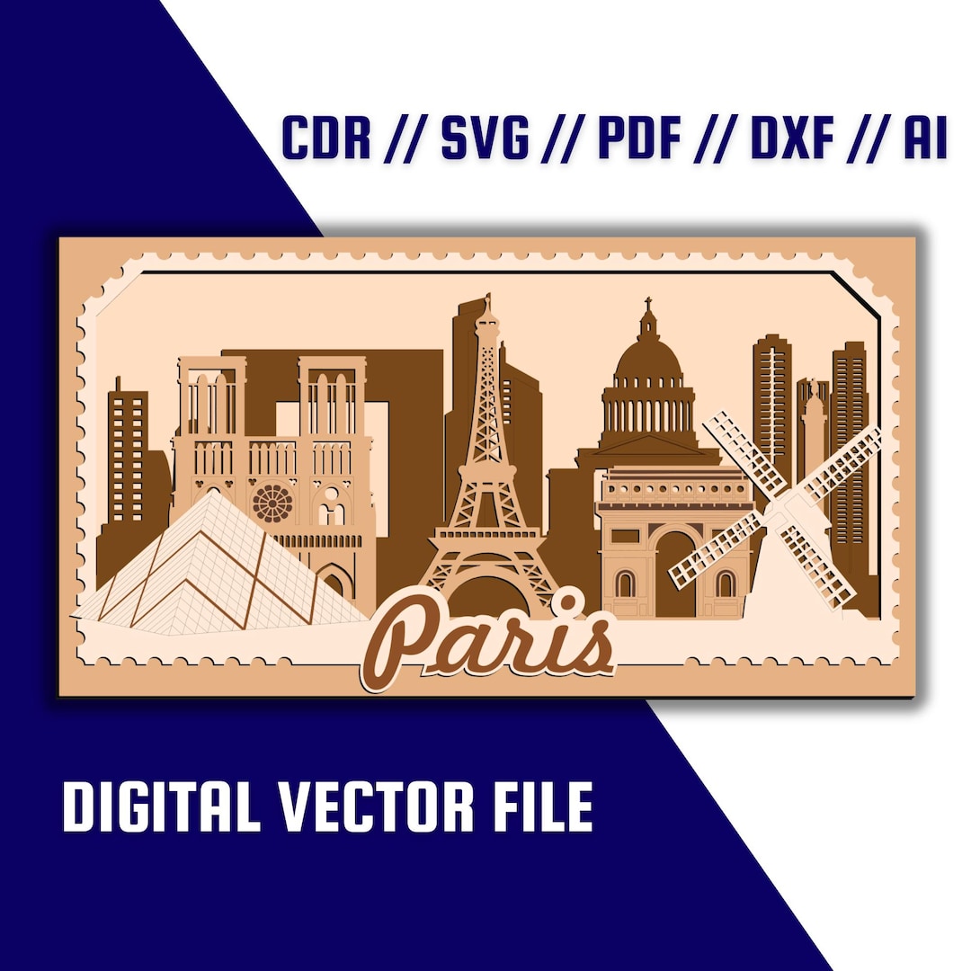 3D Layered Paris Skyline Vector File Download - SVG, PDF, CDR, and More ...