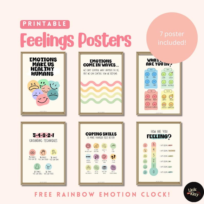 Set of 7 Feelings Poster, Emotions Chart, Calming Corner Posters ...