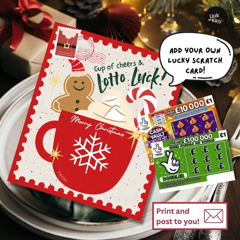 Printed Christmas Lotto Ticket & Gift Card Holder From Santa, Before ...
