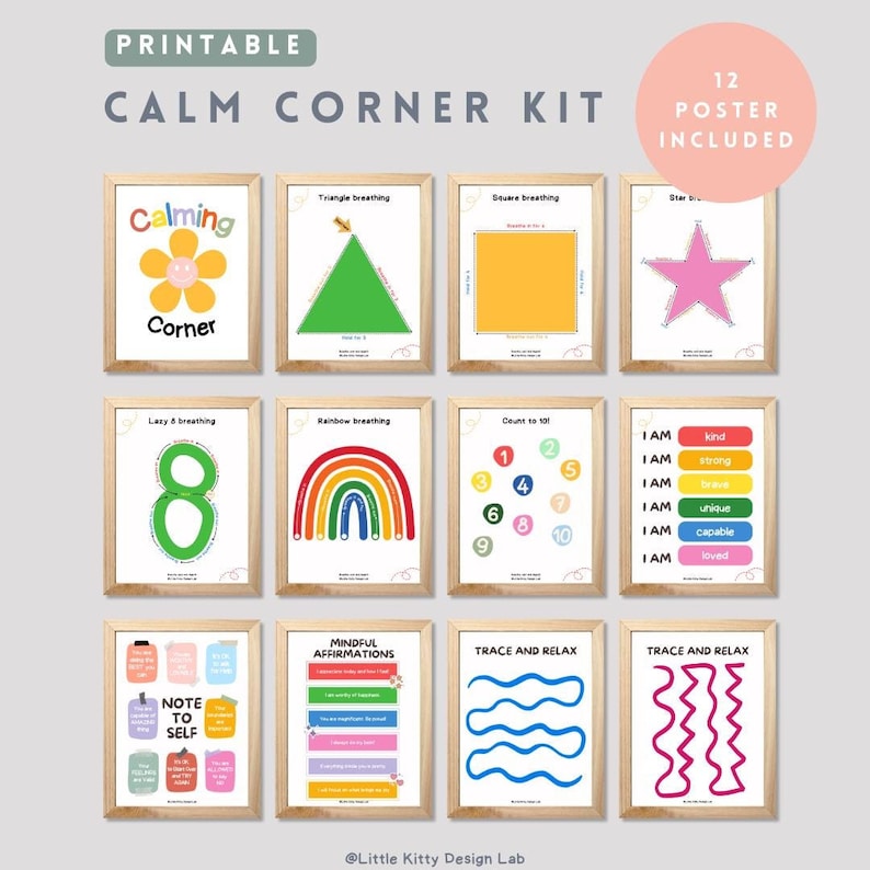 Set of 12 Calming Space Posters, Coping Techniques Wall Art for Kids ...