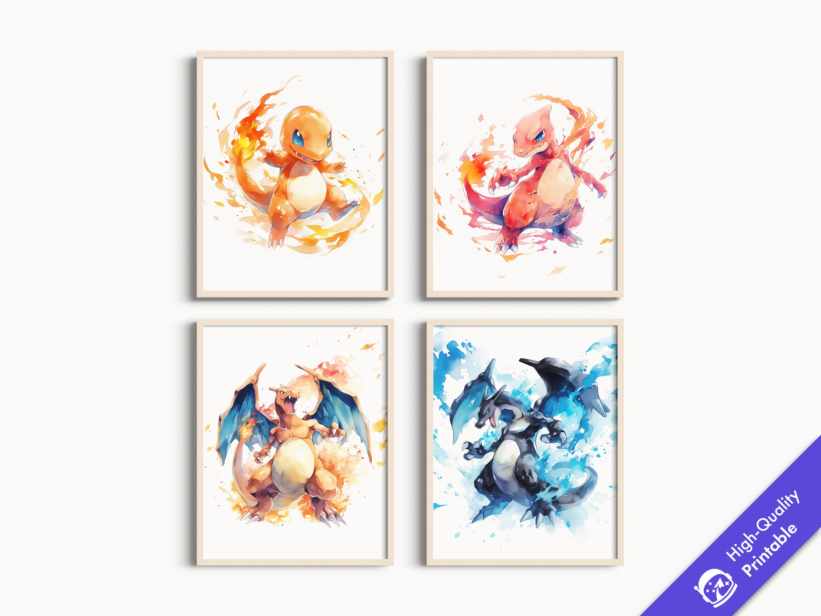 Set of 4 Pokemon Watercolor Fanart Prints | Bedroom Decor, Charmander ...