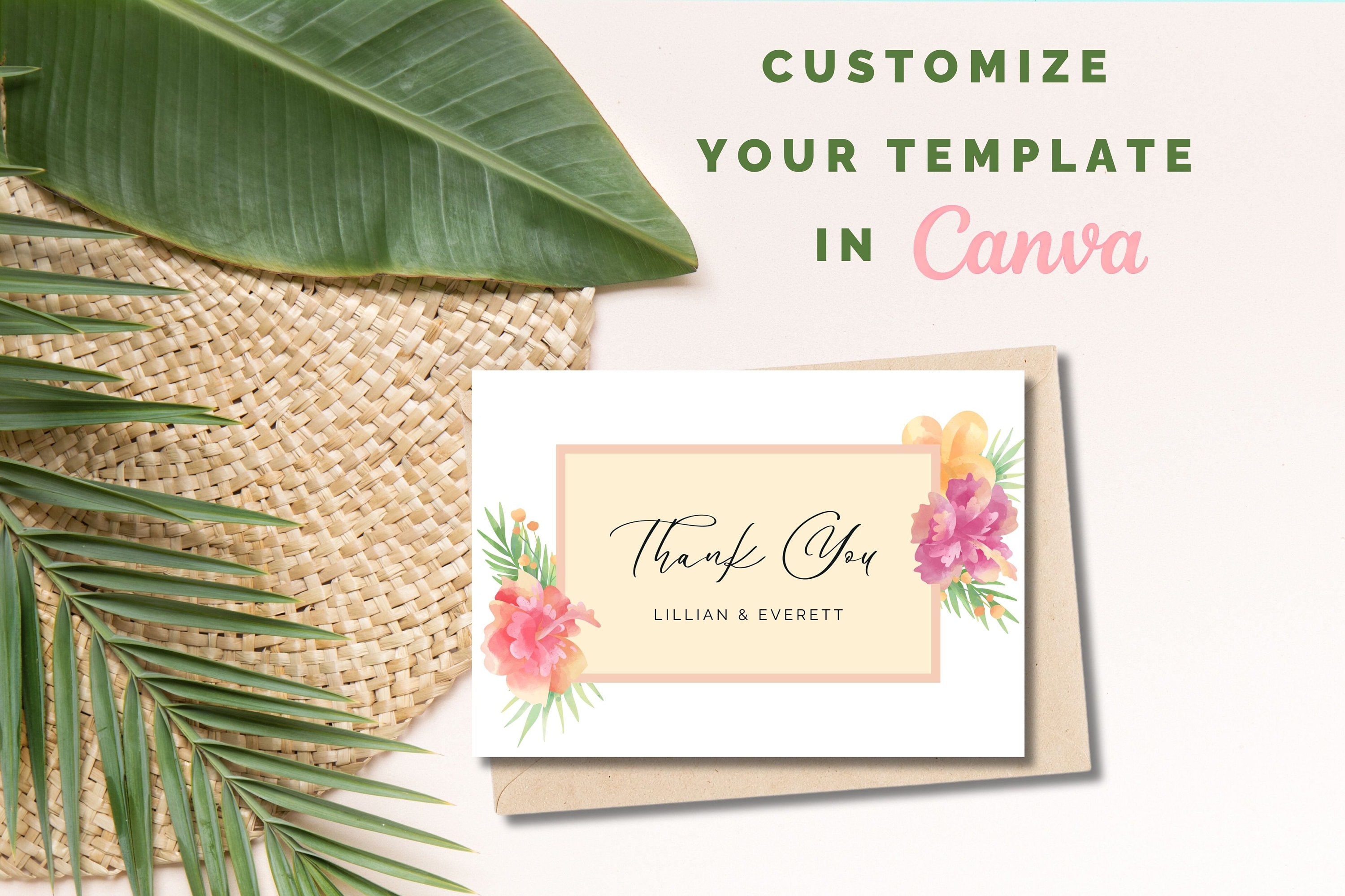 Hawaii Thank You Card Template, Printable Tropical Instant Download ...