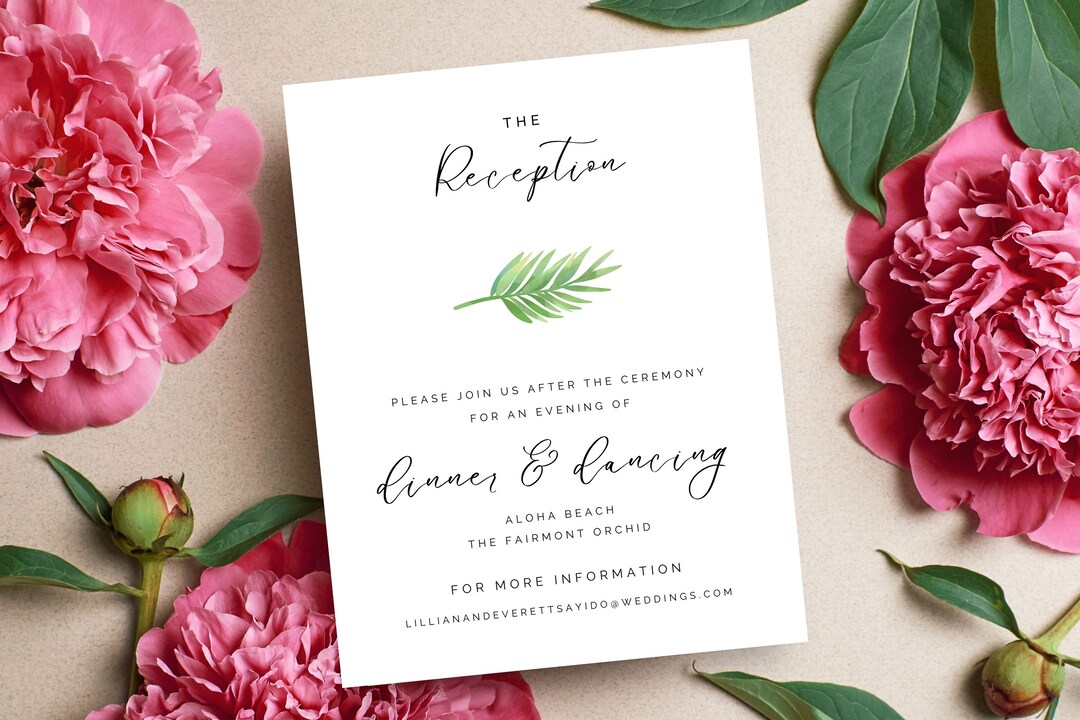 Hawaii Wedding Reception Card Template, Printable Tropical Wedding ...