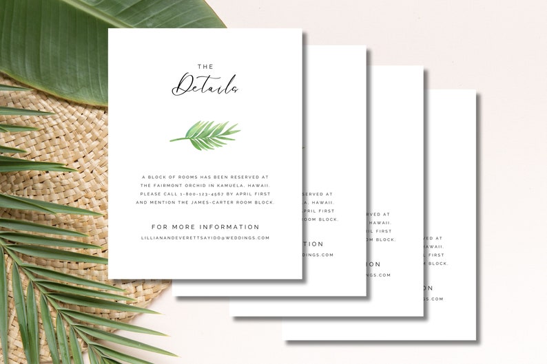 Hawaii Wedding Direction Card Template, Printable Tropical Wedding ...