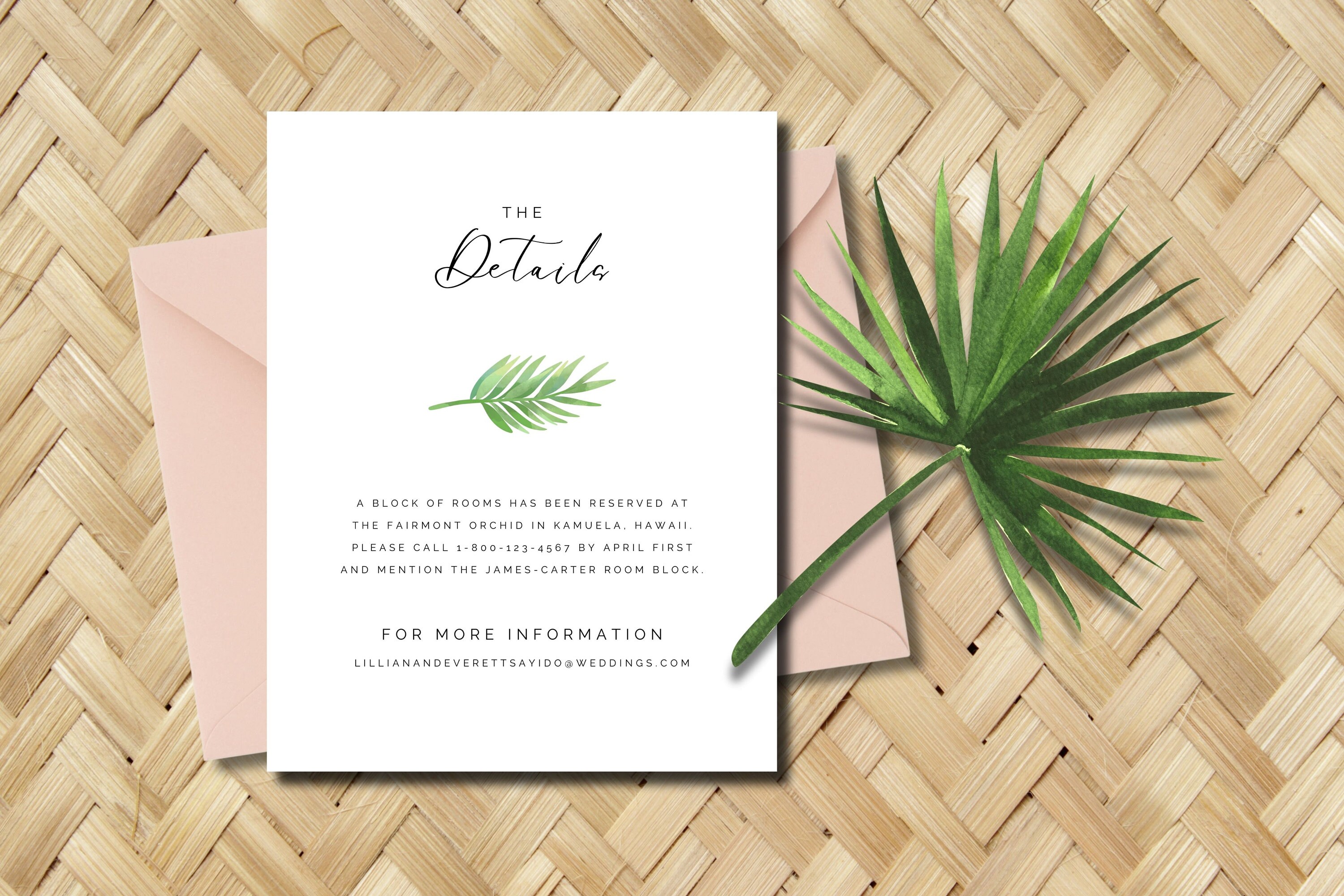 Hawaii Wedding Direction Card Template, Printable Tropical Wedding ...