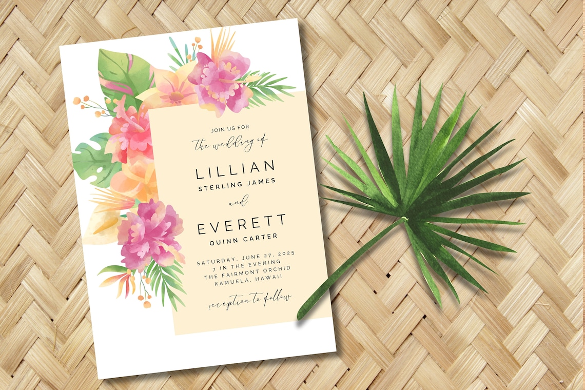 Hawaii Wedding Invitation Template, Printable Tropical Wedding Instant ...