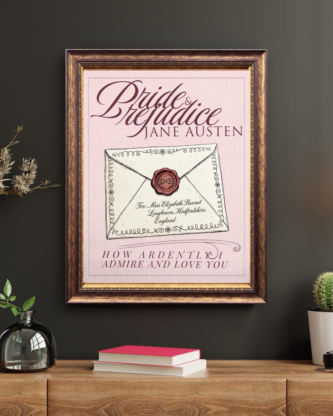 Pink Pride and Prejudice Wall Art, Jane Austen Poster, Book Lover Gift ...