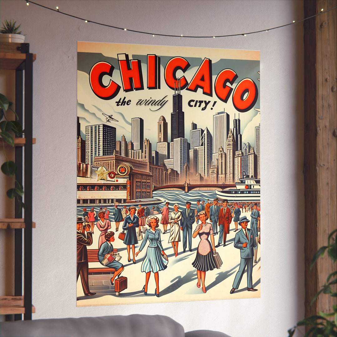 Chicago Vintage Travel Poster, Vertical City Posters, Dorm Poster ...