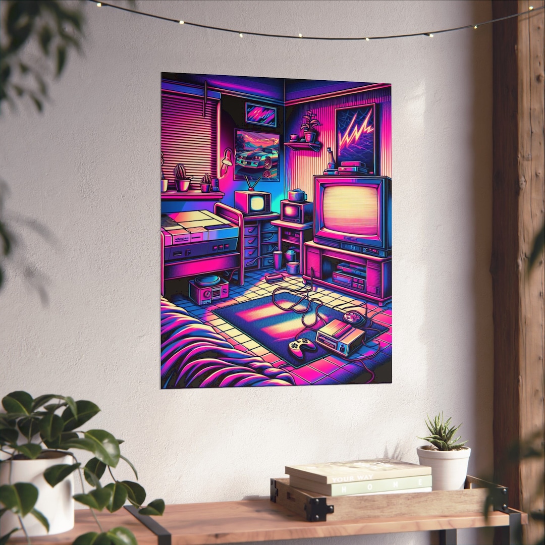 Retro Poster Art Print, Pink 80s Wall Art, Sythwave, Vaporwave Eclectic ...