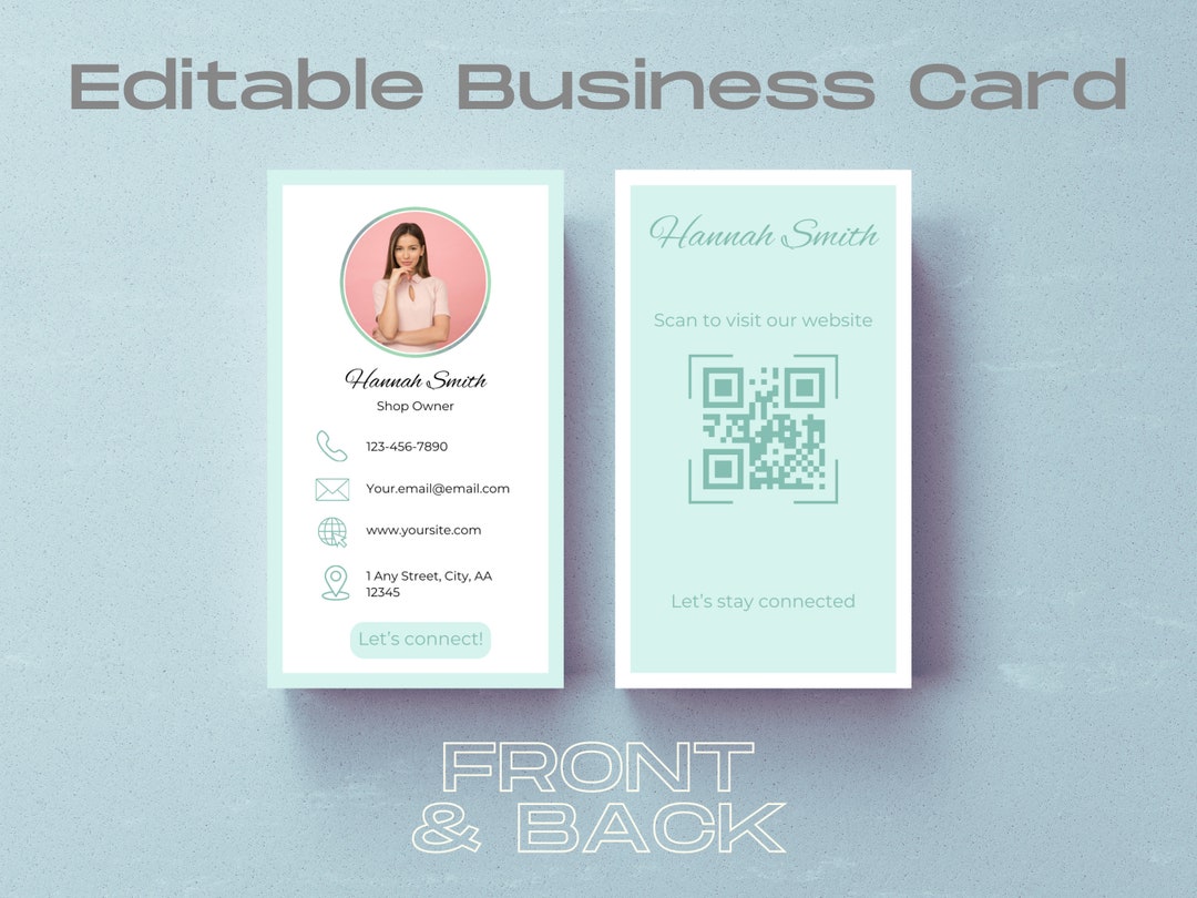 Editable Light Green Portrait Business Card Template, Visiting Card ...