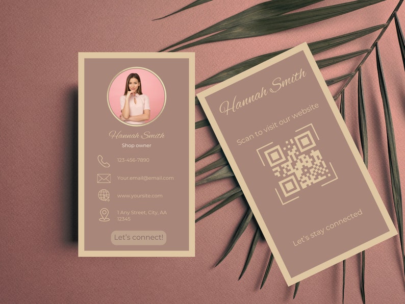 Qr Code Business Card, Editable Template, Portrait Card, Bonus Thank ...