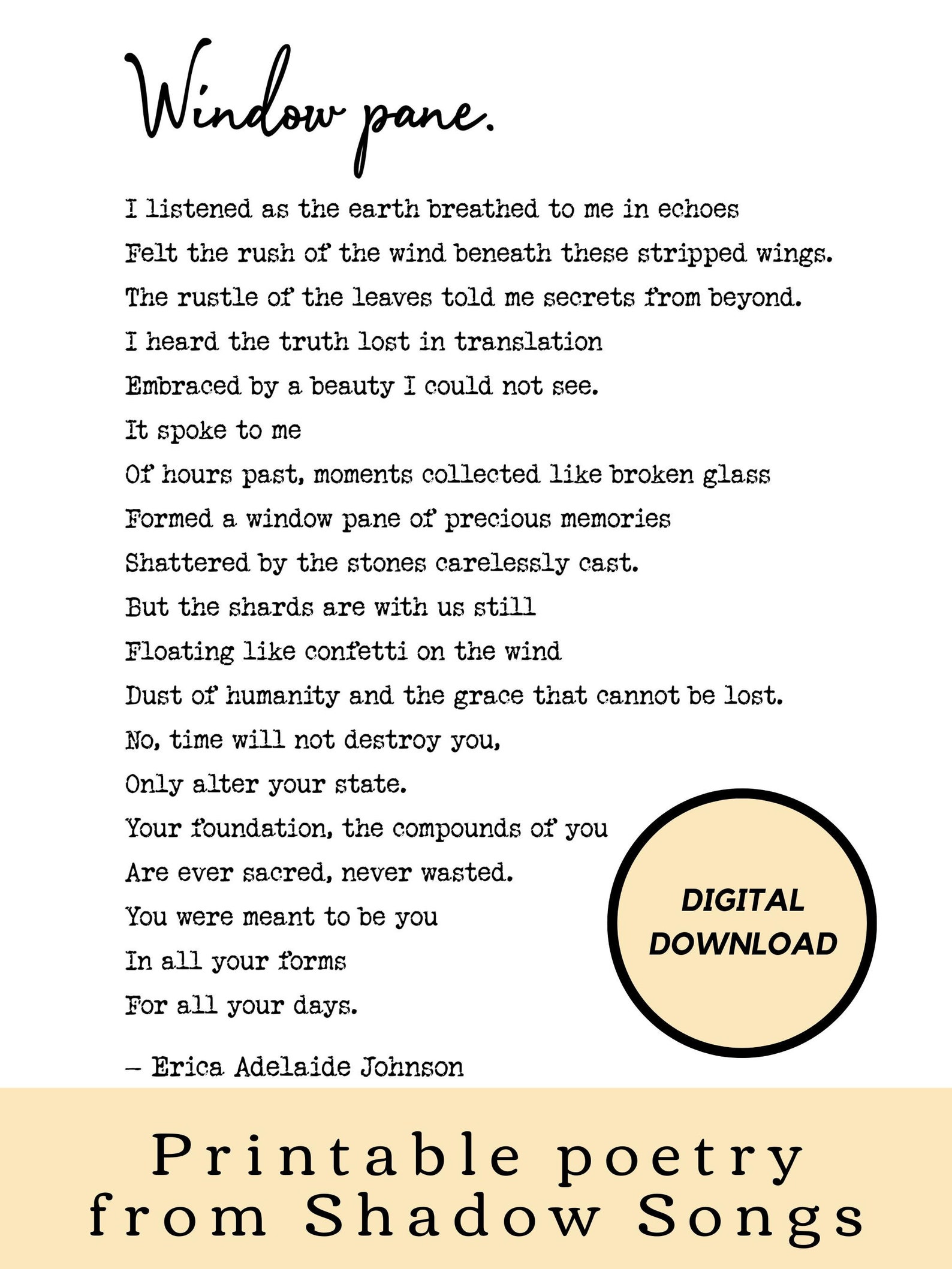 Window Pane Printable Poetry Wall Art, Digital Download Home Decor ...