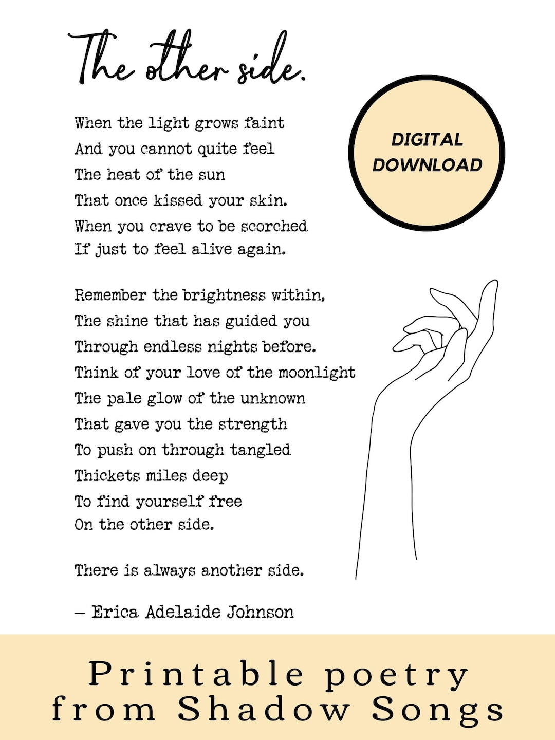 The Other Side Printable Poetry Wall Art, Digital Download Home Decor ...