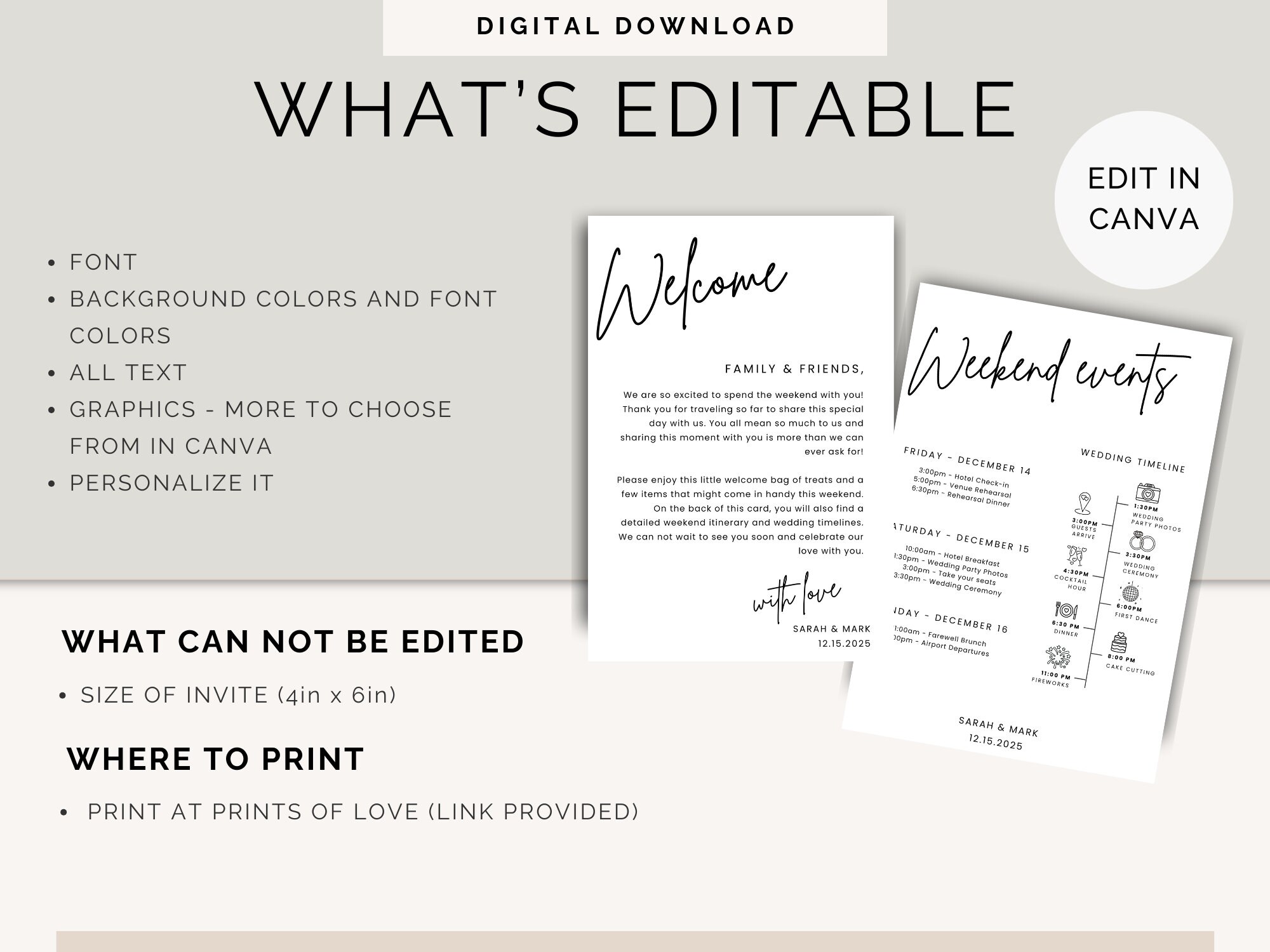 Hotel Welcome Bag Card, Wedding Welcome Card, Welcome Card and Wedding ...