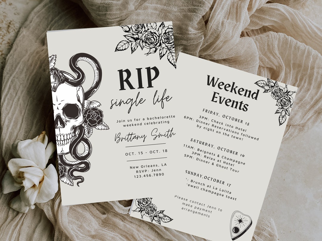 RIP Single Life Invitation, RIP to Her Last Name, Bachelorette, Goth ...