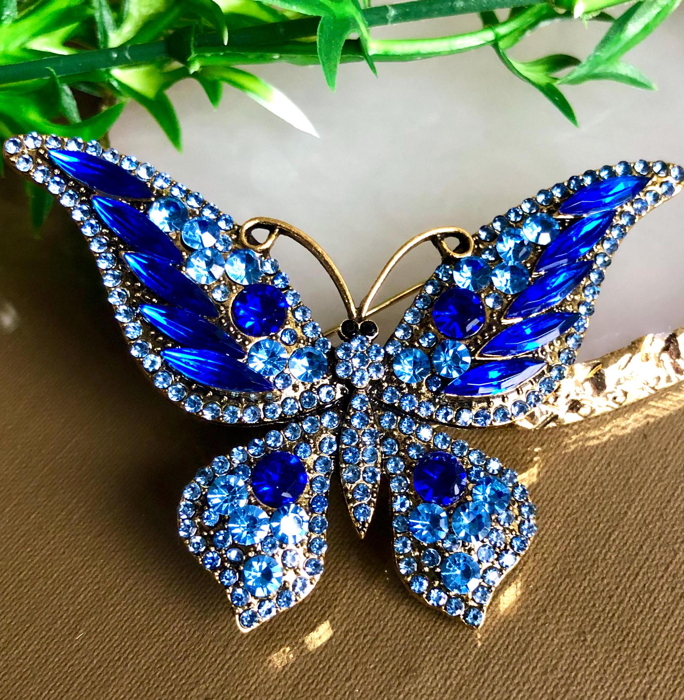 Blue Rhinestone Butterfly Brooch: Vintage Style Jewelry - Etsy