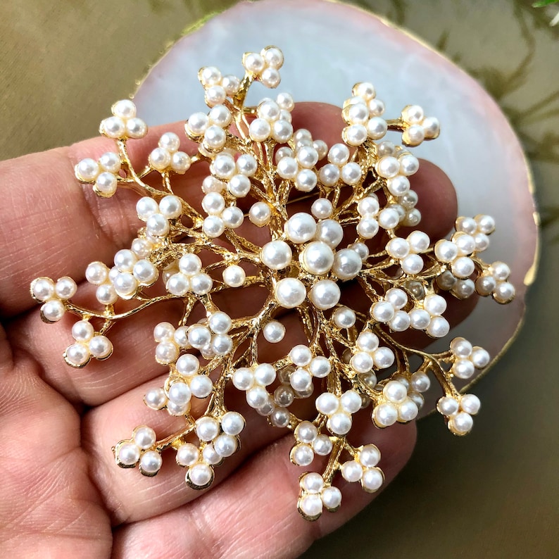 White Pearl Brooch, Large Brooch, Pearl Brooch, Pearl Brooch Jewellery ...