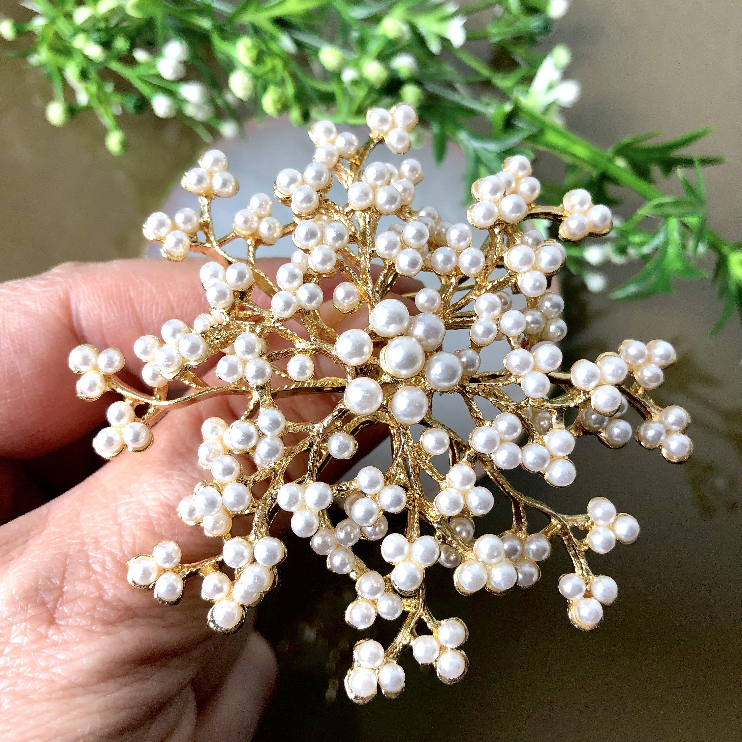 White Pearl Brooch, Large Brooch, Pearl Brooch, Pearl Brooch Jewellery ...
