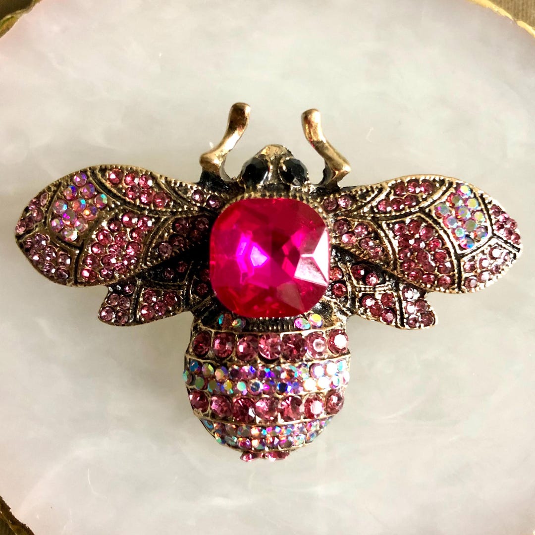 Sparkly Bumble Bee Brooch: Pink Crystal Rhinestone Pin - Etsy