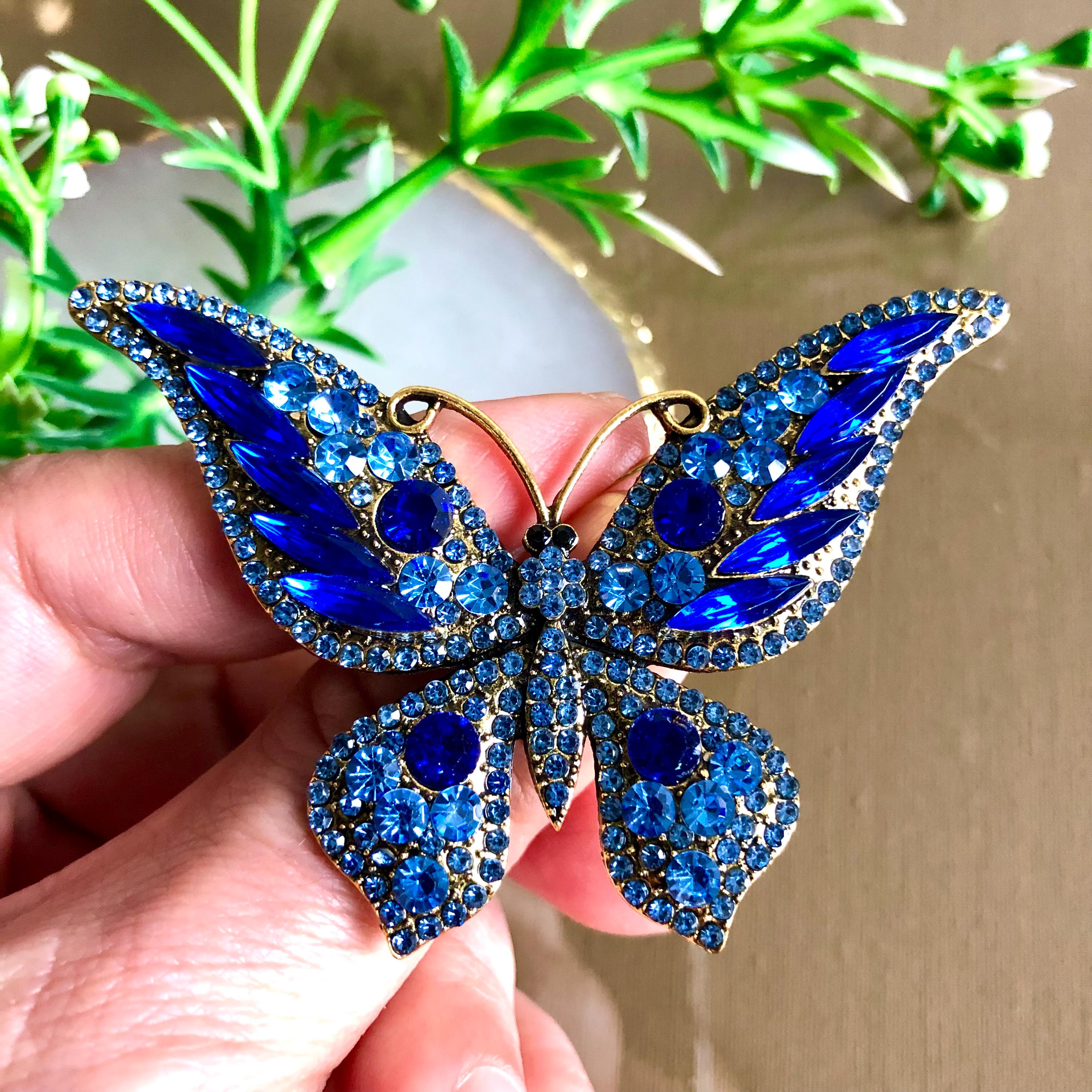 Blue Rhinestone Butterfly Brooch: Vintage Style Jewelry - Etsy
